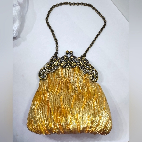 Bags | Vintage Gold And Pewter Color Purse Dainty Hand Bag Dressup ...